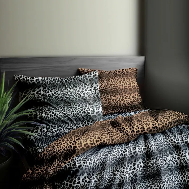 Ervi bavlněné povlečení oboustranné - Leopard šedý/leopard hnědý