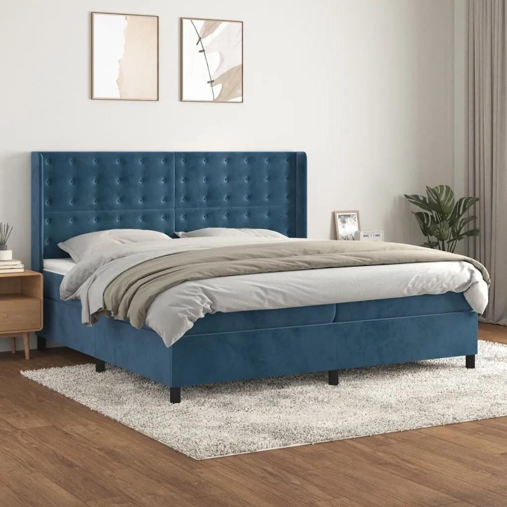 Box spring postel s matrací tmavě modrá 200x200 cm samet,  3132943