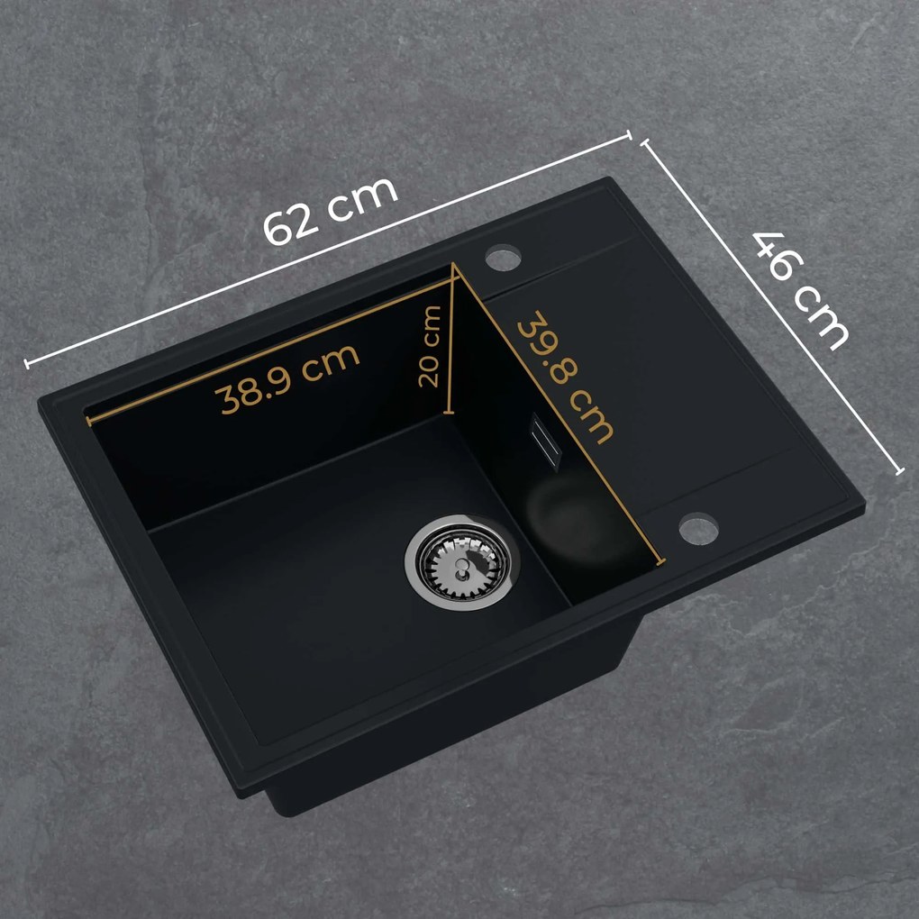Sink Quality Sink55, kuchyňský granitový dřez 620x460x215 mm + chromový sifon, šedá, SKQ-SINK.D.1KKO.X