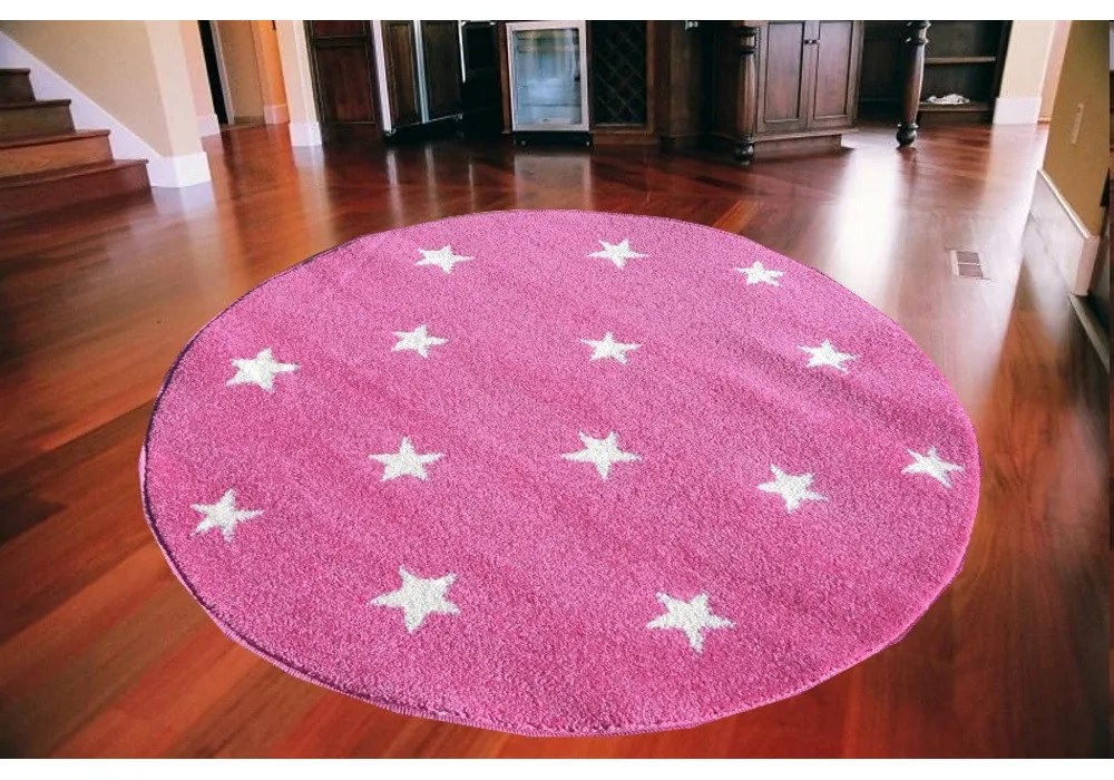 Dětský kusový koberec Hvězdičky růžový kruh, Velikosti 80x80cm