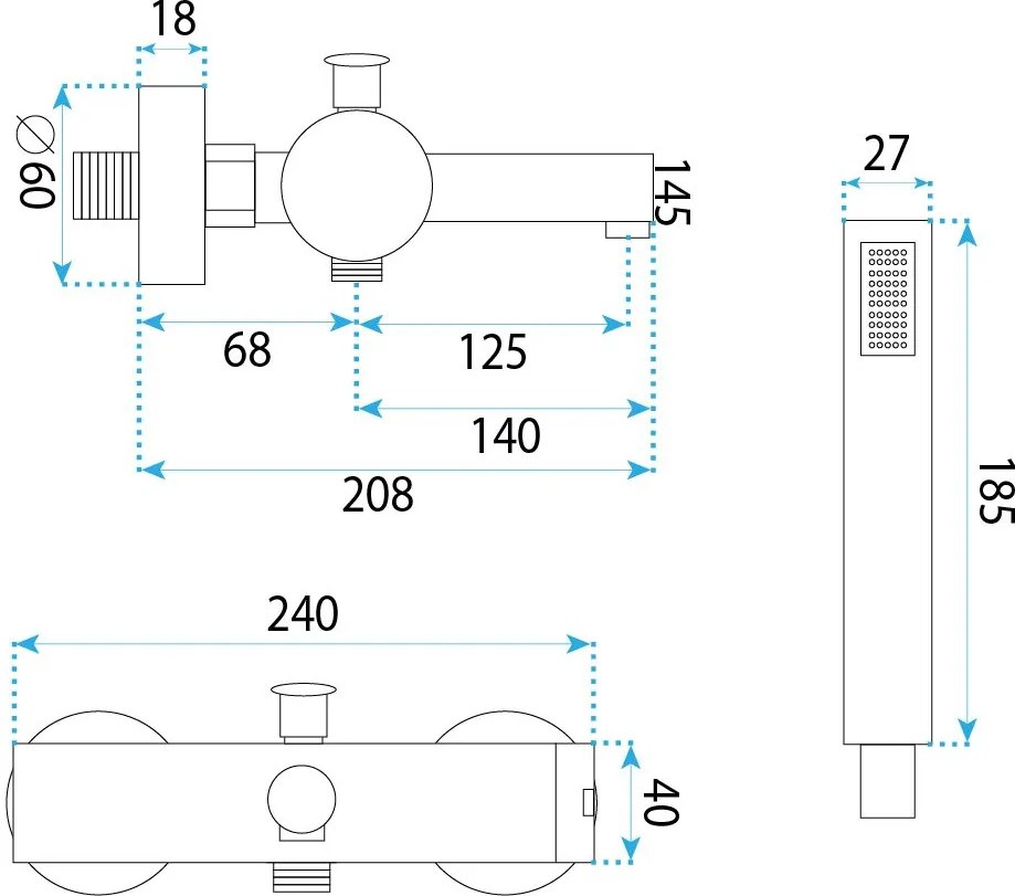 Rea Pixel, vanová baterie s ruční sprchovou soupravou, chromová, REA-B4525