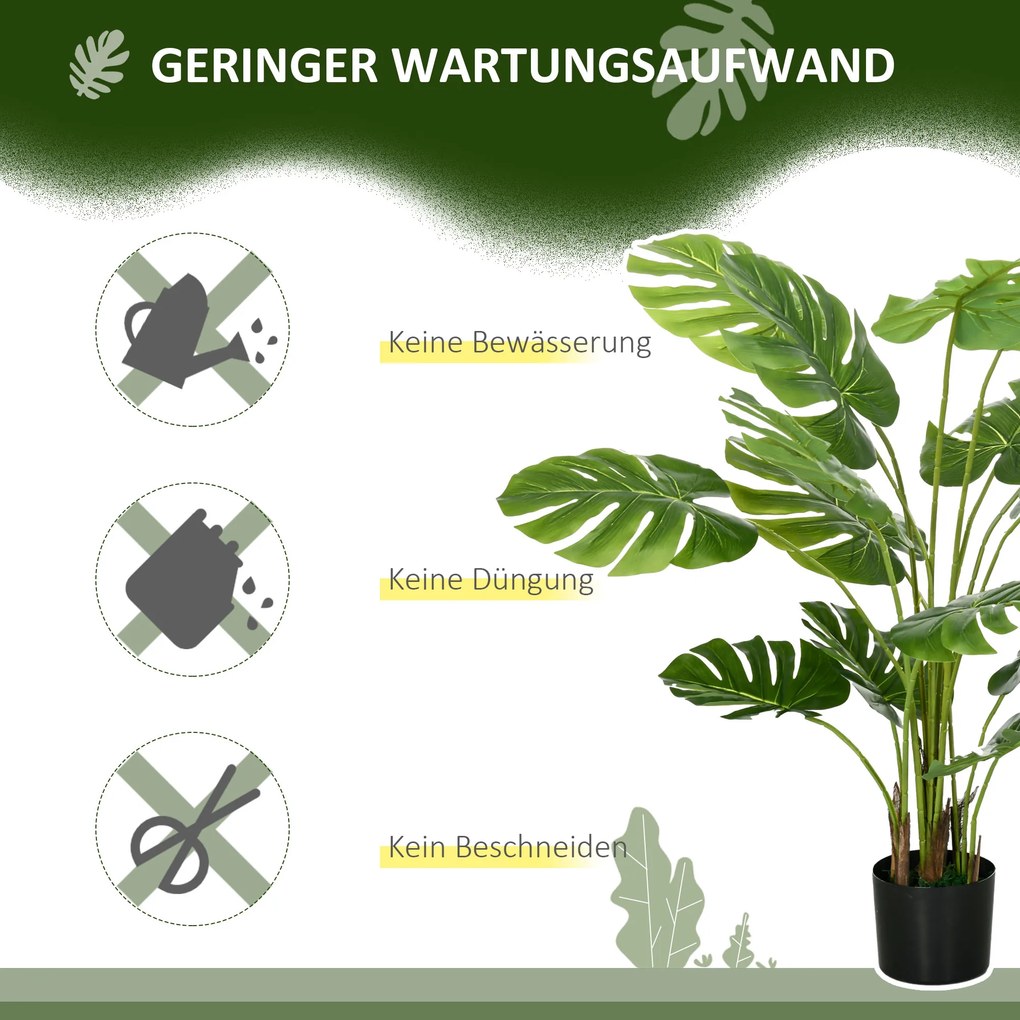 HOMCOM Umělá rostlina Monstera 120cm s květináčem a PE mechem, klamně skutečná pro obývací pokoj a dekorace v zelené barvě