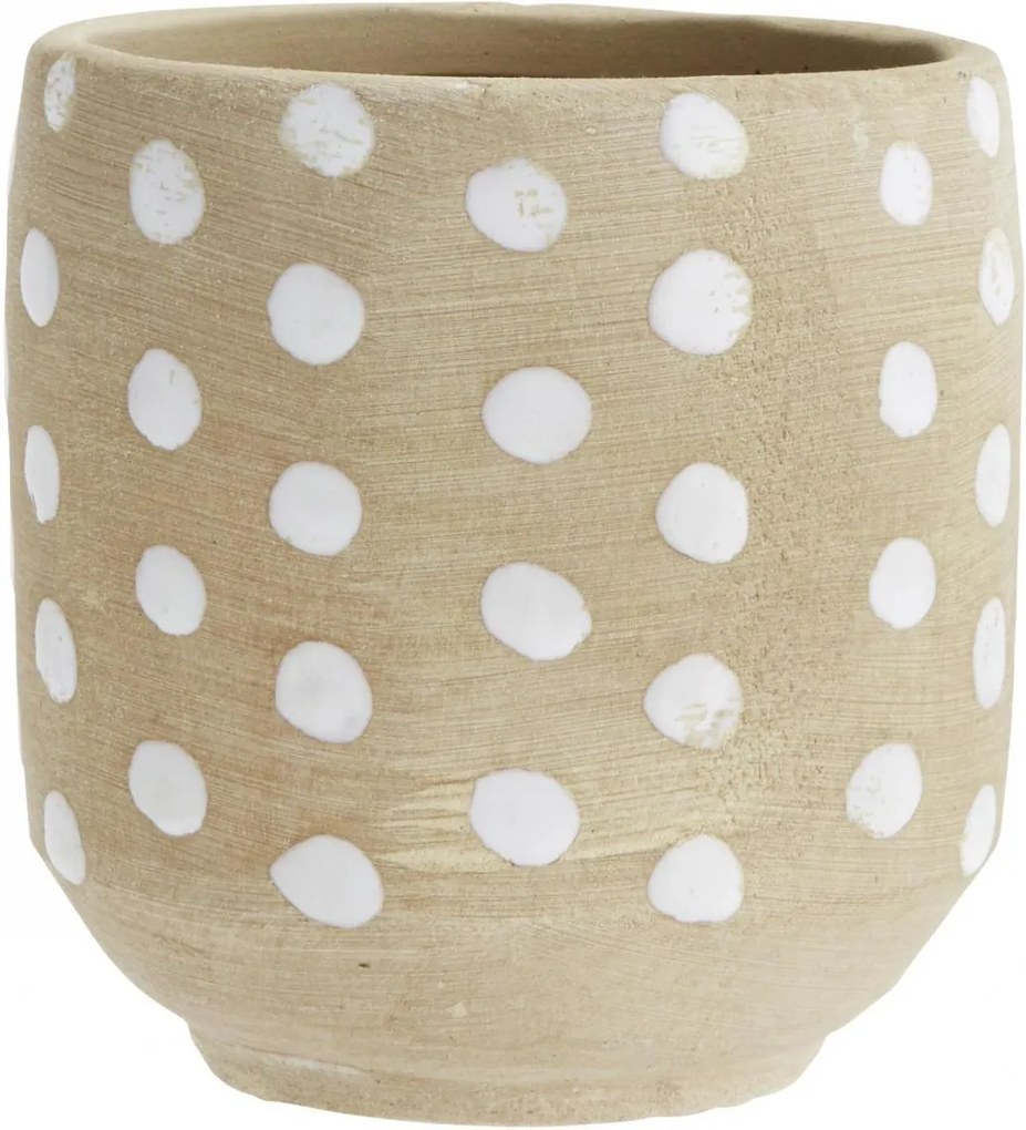 MADAM STOLTZ Keramický obal na květináč Dots, bílá barva, hnědá barva, keramika 12,5cmx14cm