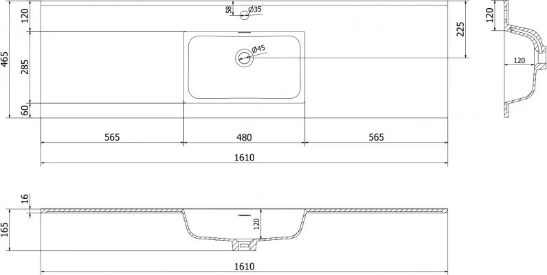 Mexen Otis, umyvadlo na zapuštění 161 x 46,5 cm, černá matná, 25181671