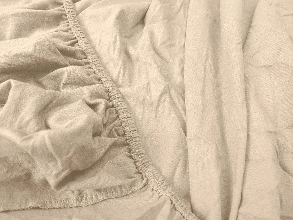 Sada krepového povlečení FLORAL RIBBON POLY barevné + prostěradlo Jersey 180 x 200 cm světle béžové, dvoulůžko