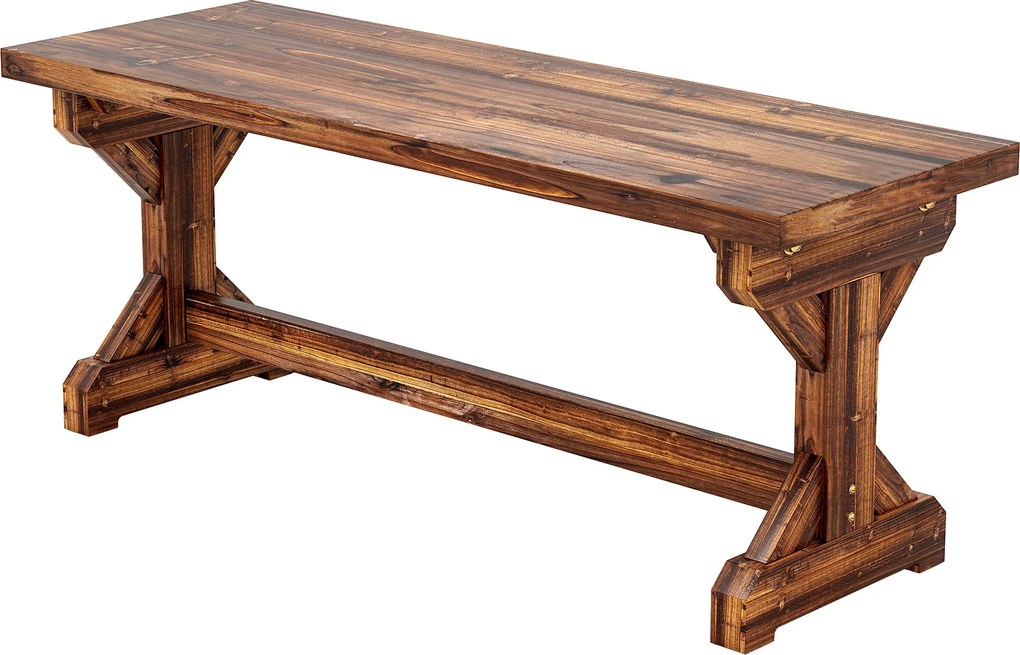 Outsunny 2místná zahradní lavička z masivního smrku, pálená, X-nožky — 114 × 40 × 46 cm, nosnost 240 kg
