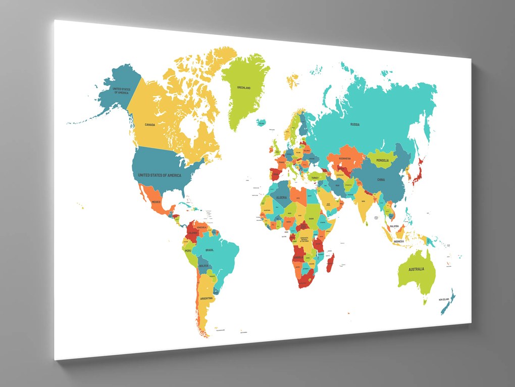 Obraz barevná mapa světa Rozměr: 60 x 40 cm