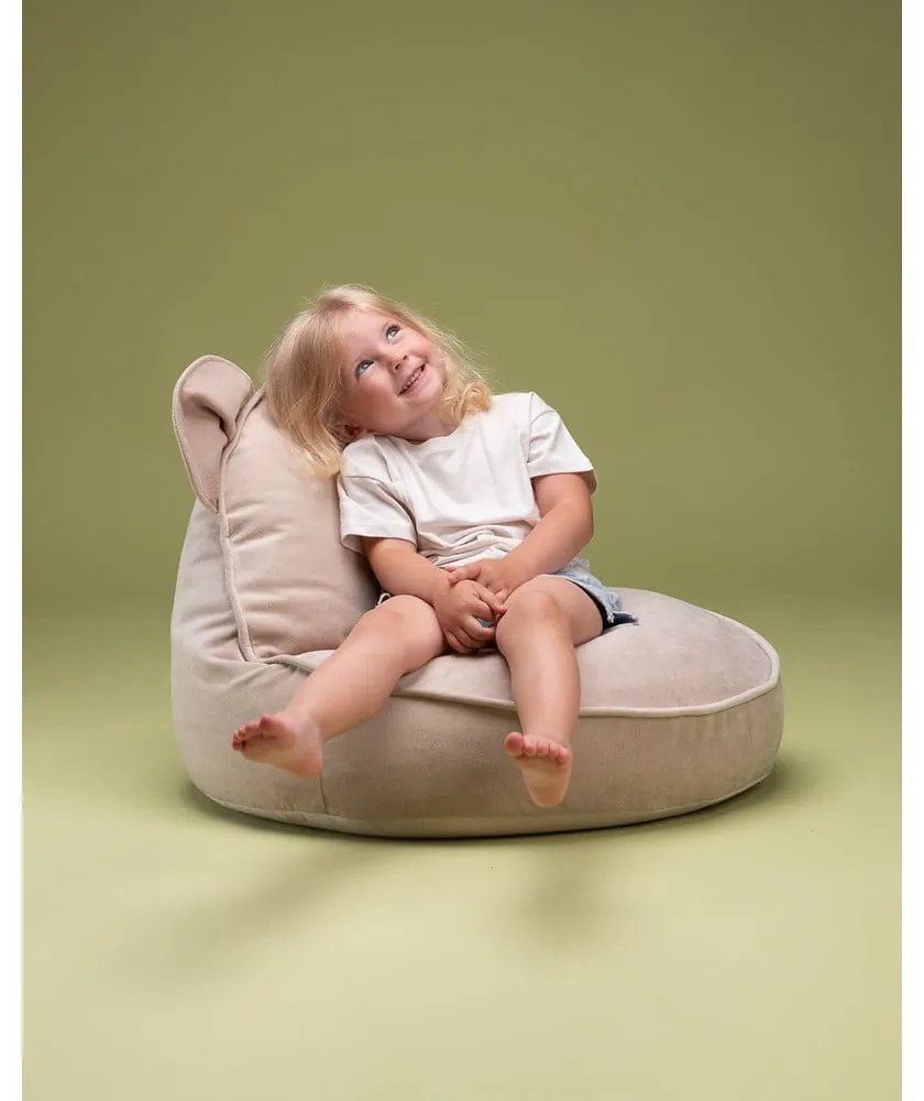 Béžový sametový dětský sedací vak Bear – Wigiwama