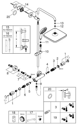GROHE 26697001 - Sprchový systém VITALIO COMFORT 250 250 × 250 mm lesklý chrom
