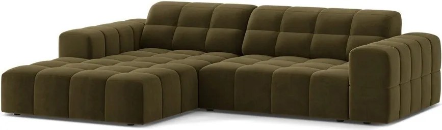 Khaki sametová rohová pohovka (levý roh/s lenoškou) Chicago – Cosmopolitan Design