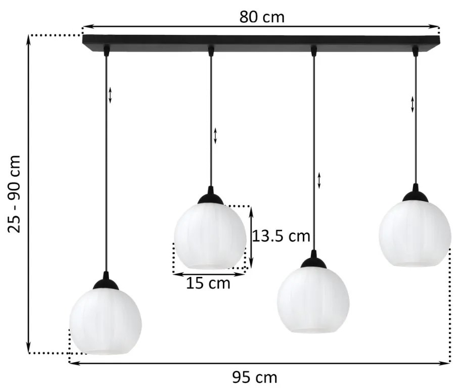 Závěsné svítidlo Costa, 4x bílé skleněné stínítko, b