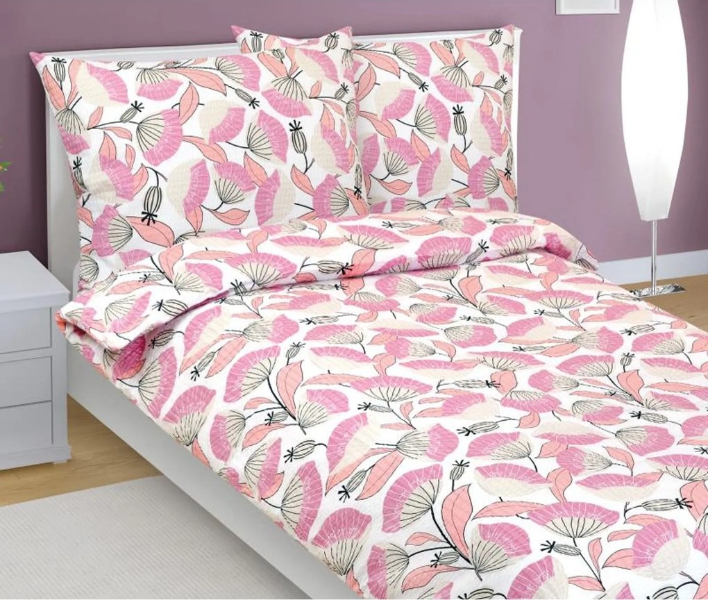 Povlečení krepové Hnědá,Růžová 80/138 - 140x200, 70x90 cm
