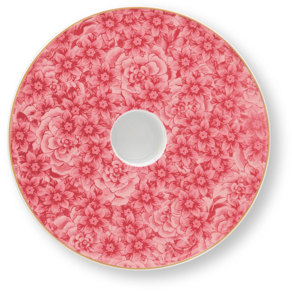 Pip Studio Royal All Over Flower svícen 14 cm, růžový (Porcelánový svícen)