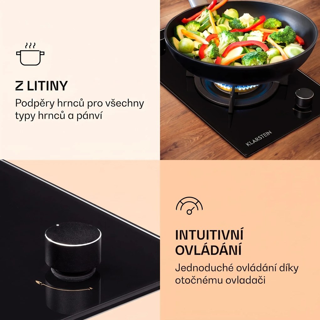 Klarstein Goldflame plynová varná deska 1 Wokhořák sklo-keramika