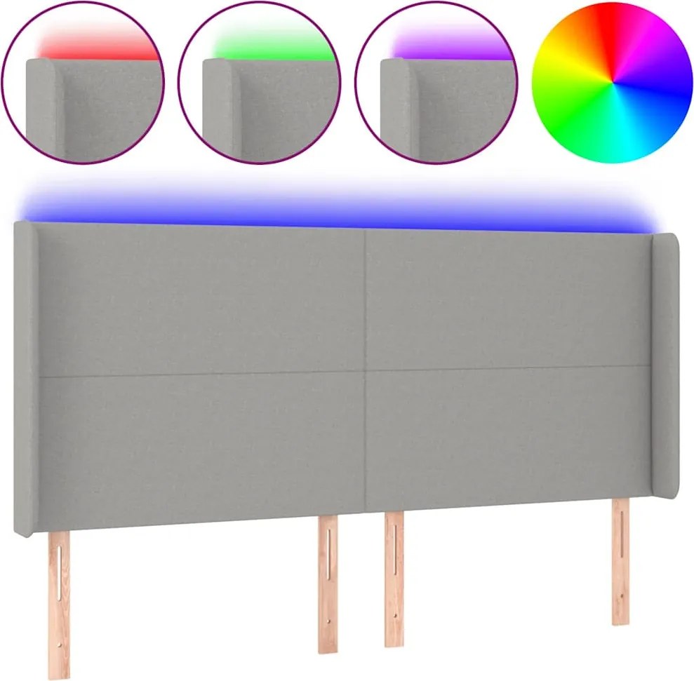 Čelo postele s LED světle šedé 203x16x118/128 cm textil 3123790
