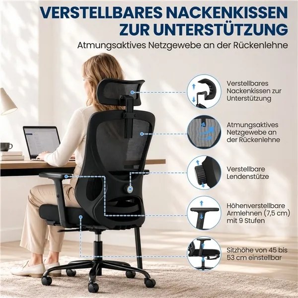 Kancelářská židle – černá, 70 cm (šířka) × 60 cm (hloubka) × 111 cm – 118,5 cm (výška) (267792306720)