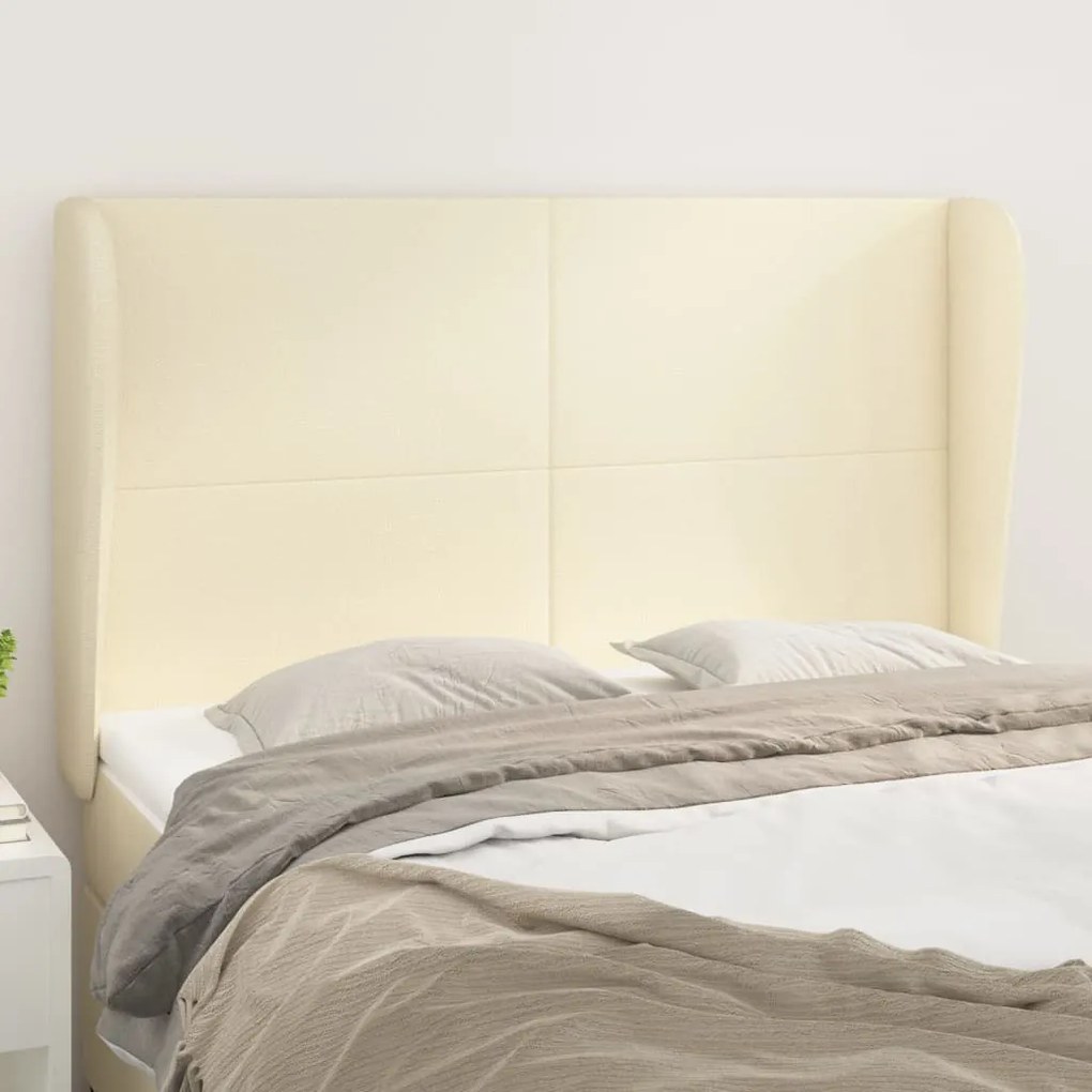 Čelo postele typu ušák krémové 147 x 23 x 118/128 cm umělá kůže 3117768