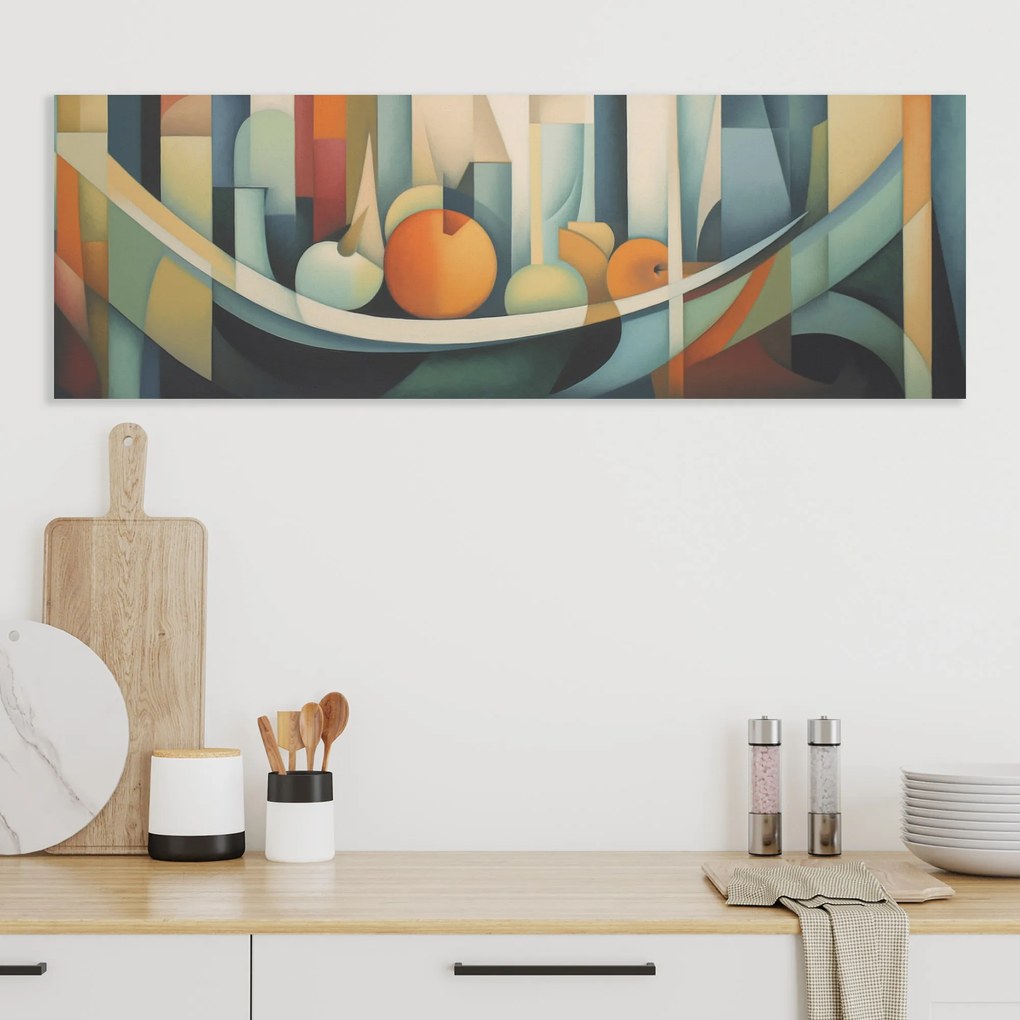 Obraz na plátně - Mísa s jablky, abstrakce FeelHappy.cz Velikost obrazu: 120 x 40 cm