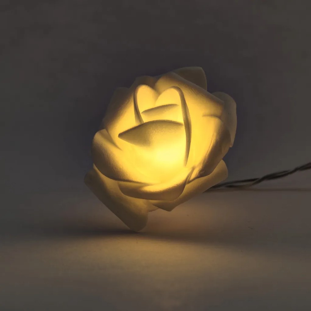 LED světýlka na baterie, růžičky, 1,8 m, teple bílá, 10 diod, čirý kabel, IP20 interiér, 2× AA