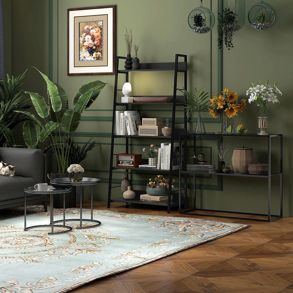 HOMCOM Knihovna v Průmyslovém Stylu - Opěrná 5 Policová 70L x 35Š x 150V cm Černá