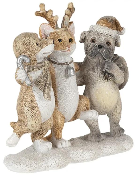 Vánoční dekorativní soška kočky a pejsků – 13x5x12 cm