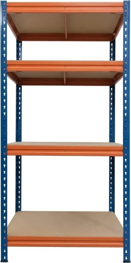 Kovový regál BULLRACK RIVET PRO 200x120x45 DTD dřevotříska 4 úrovně modro-oranžová