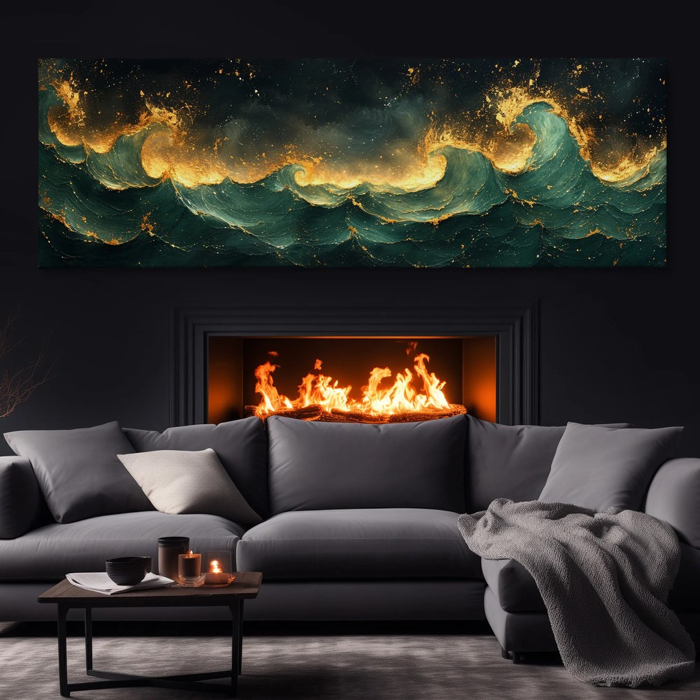 Obraz na plátně - Vlny v Emeraldu FeelHappy.cz Velikost obrazu: 240 x 80 cm