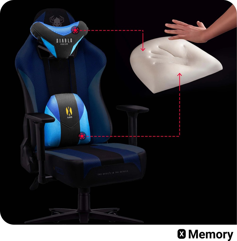 Látková herní židle Normal Size, modrý-černý: Diablo X-Player 2.0 Frost Black
