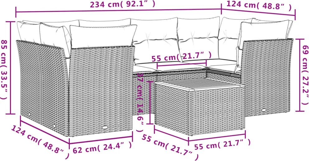 7dílná zahradní sedací souprava s poduškami černá polyratan 3223494