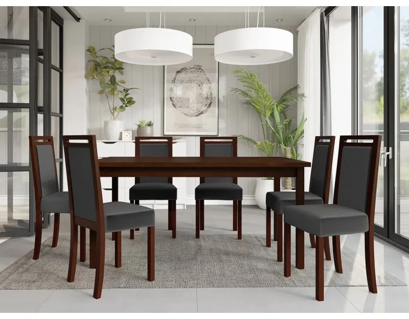 Rozkládací jídelní stůl se 6 židlemi AL03, Barva dřeva: ořech-L, Potah: Kronos 7