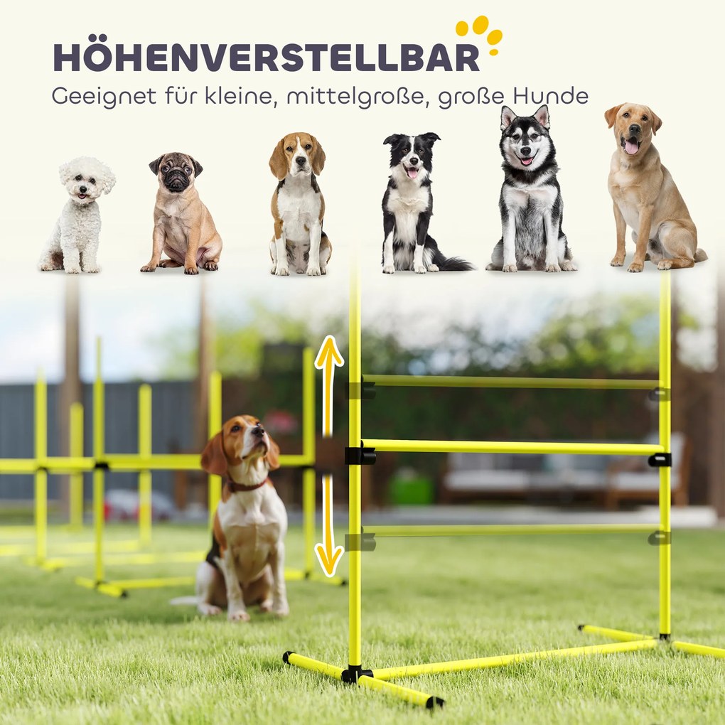 PawHut agility překážková sada 4 x překážky slalomové tyče sada pro výcvik psů z plastu žlutá 99x65x94cm pro aktivní výcvik psů | Aosom.de