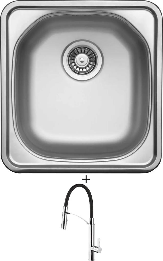 SET Sinks COMPACT 435 V nerez matný + Deante GARBERA chrom/černá