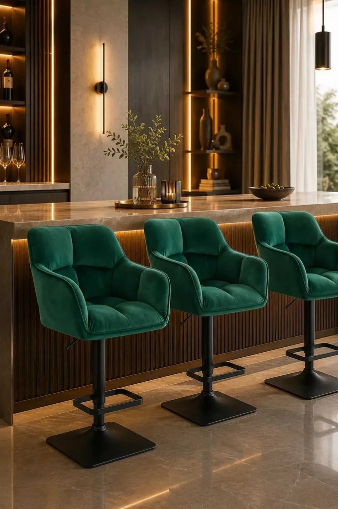 LuxuryForm DESIGN Barová židle AMALFI VELUR na černé hranaté podstavě - zelená