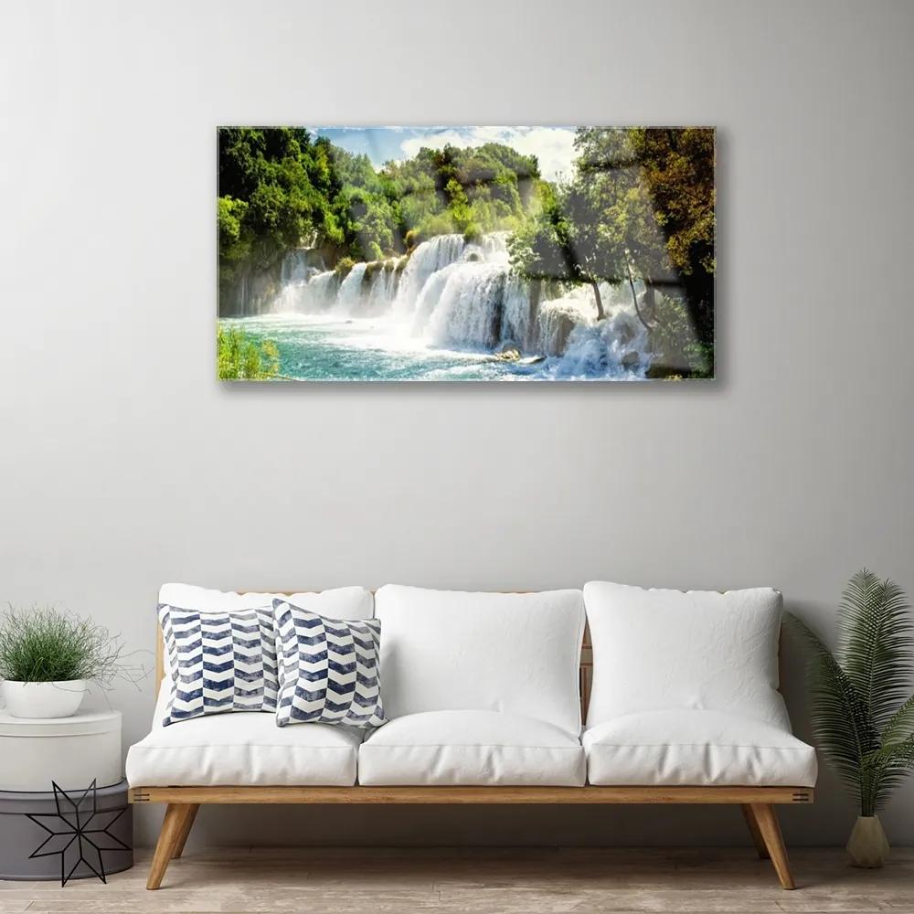 Obraz na skle Vodopád Příroda Les 125x50 cm