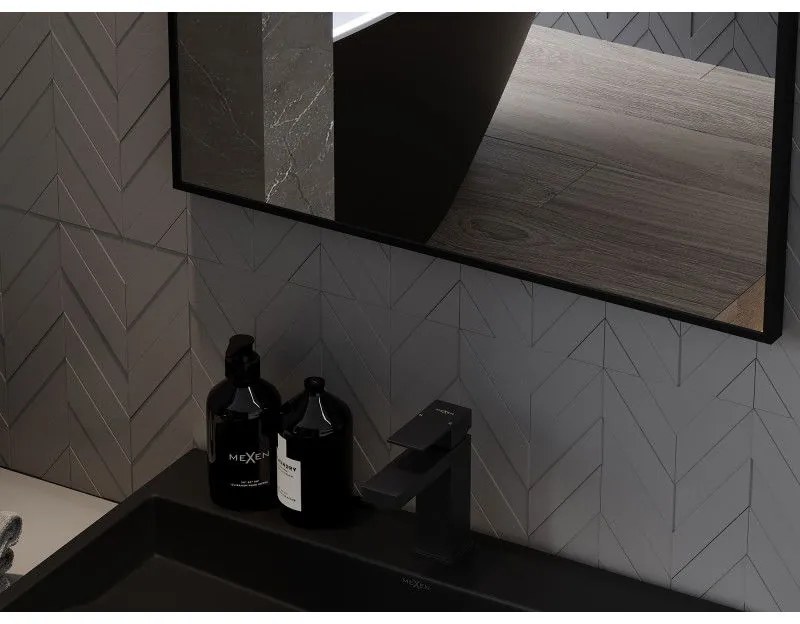 Mexen Loft, obdélníkové koupelnové zrcadlo 70 x 50 cm, barva rámu černá matná, 9852-070-050-000-70