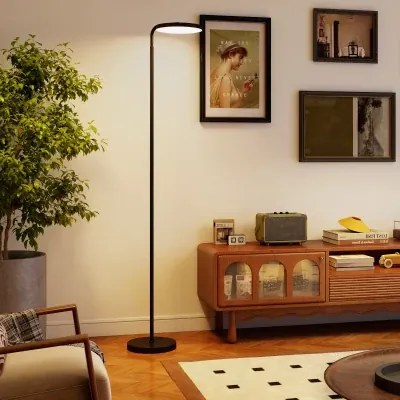 HOMCOM LED stojací lampa s magnetickým dálkovým ovládáním, flexibilně nastavitelná, otočná, kov, černá
