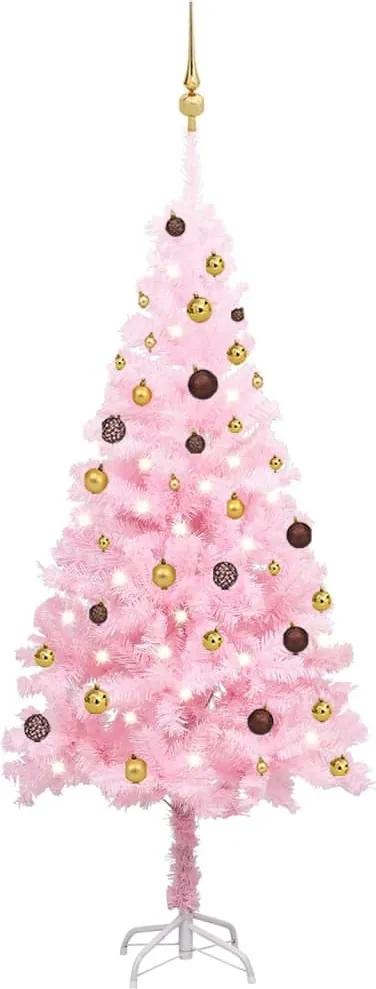 vidaXL Umělý vánoční stromek s LED a sadou koulí 180 cm PVC [3077504] Barva: Zlatá a šedá