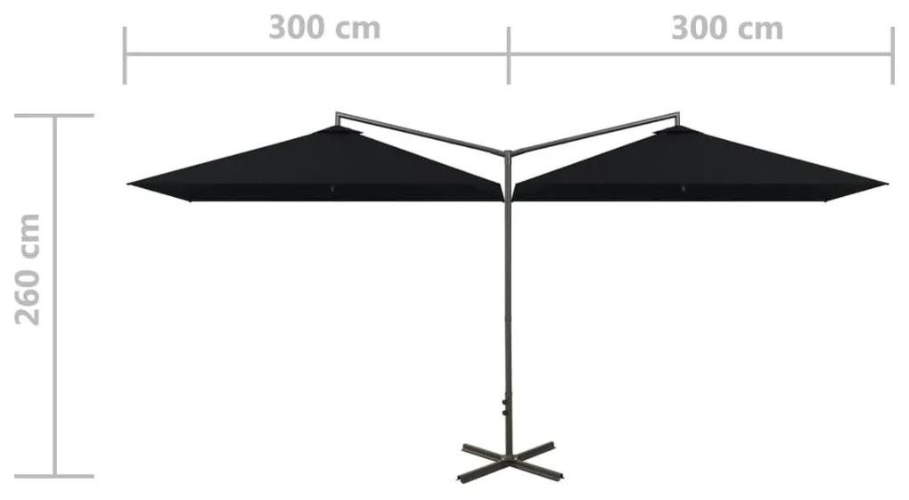 vidaXL Marketos Dvojitý zahradní slunečník s ocelovou tyčí černý 600 x 300 cm