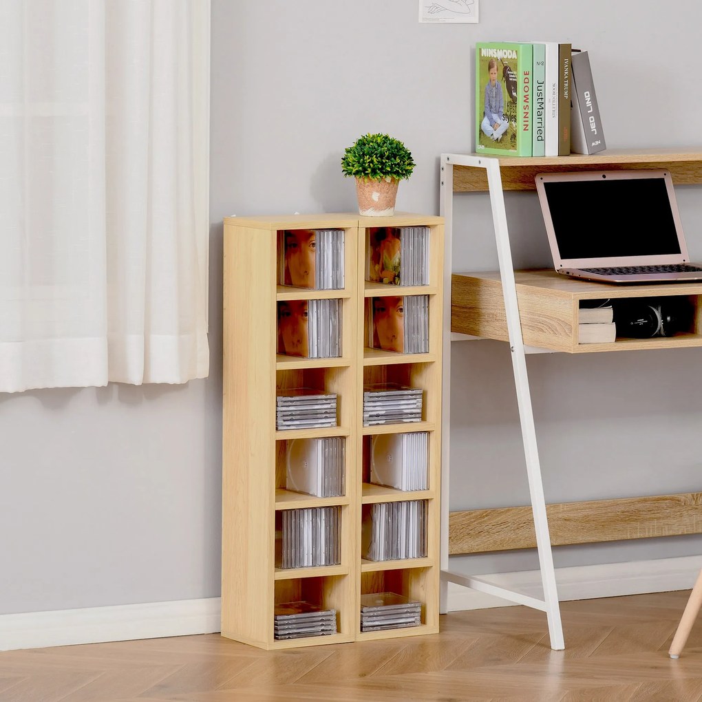 HOMCOM Sada 2 sloupových polic pro skladování CD-DVD, 6 + 6 oddílů, rozměry 21D x 19Š x 88V cm, maximální kapacita 160 CD, barva buku