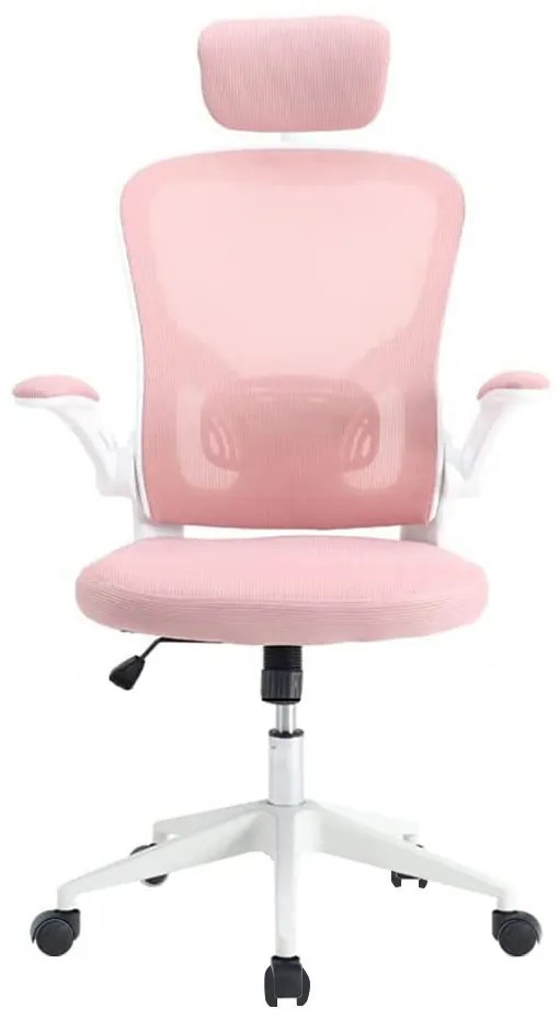 Ergonomická kancelářská židle s bederní opěrkou a opěrkou hlavy, růžová