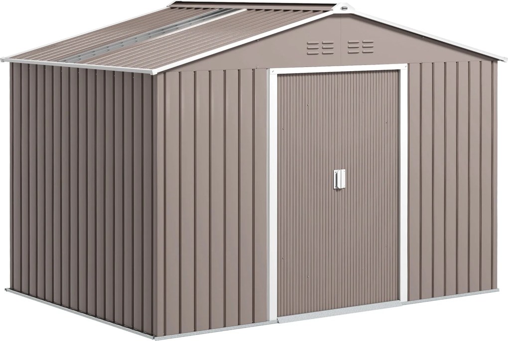 Outsunny Kůlna na Nářadí 4,9 m², Zahradní Kůlna s Pultovou Střechou, Posuvné Dveře, Základna, 277 x 195 x 192 cm, Kůlna z Pozinkované Oceli, Odolná pr