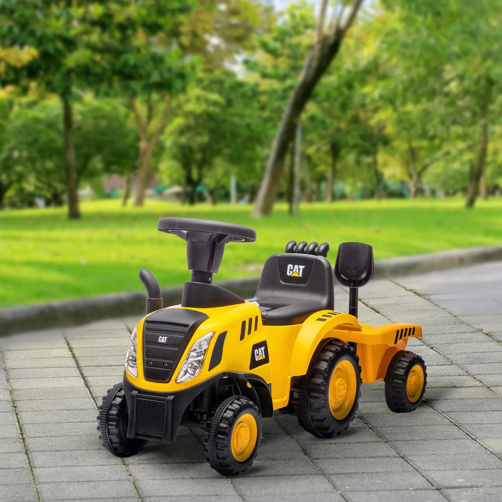 Dětský toy truck AIYAPLAY 12-36 měsíců s integrovanou lopatou a přívěsem, jezdicí rypadlo pro děti z PP a kovu, 91x29x44 cm, Žluté