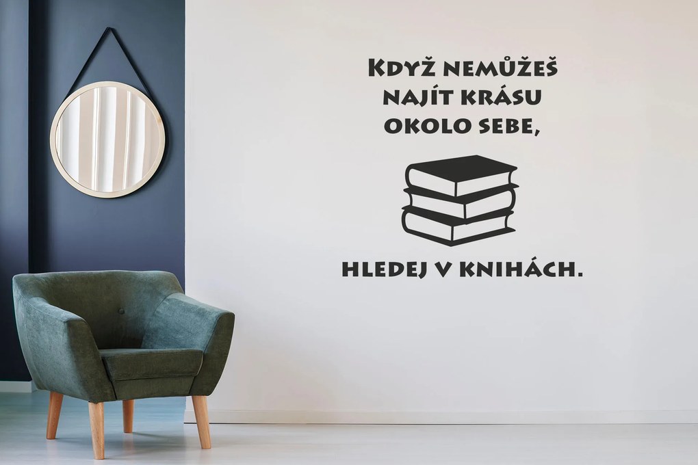 Samolepka na zeď Krása v knihách Barevná varianta: Černá, Velikost (šířka x výška): 50x46cm