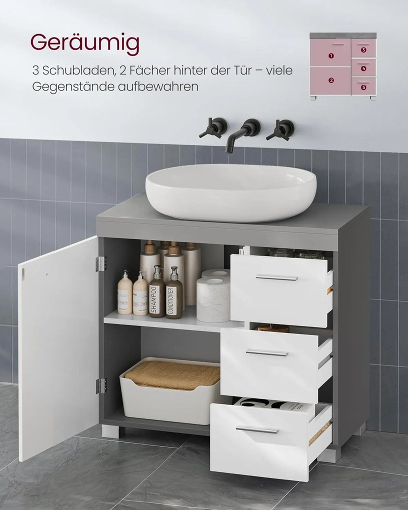 Skříňka pod umyvadlo, koupelnová skříňka 30 × 70 × 64 cm, bílá–šedá