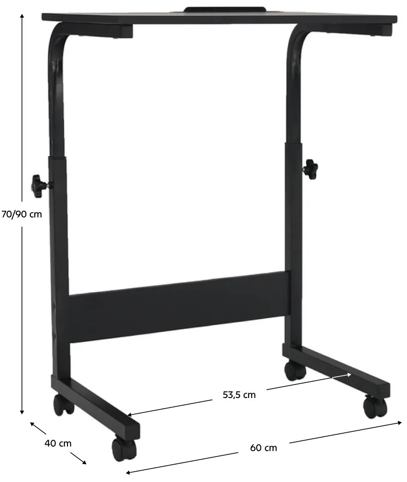 Kondela Nastavitelný PC stůl s kolečky, černá, WESTA