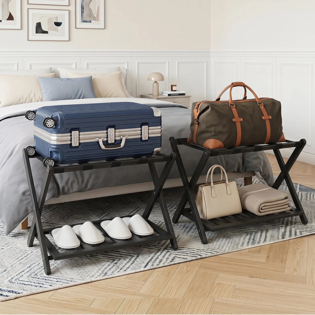 Costway Stojan na zavazadla bambusový skládací stojan na kufr – 68 × 43 × 57 cm