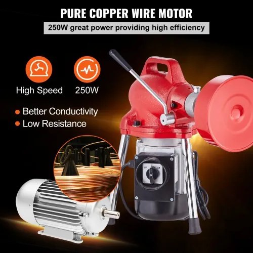 Stroj na čištění odtoku 20,1 m × 1,6 cm 250 W sekční hadí šnek s ručním podavačem