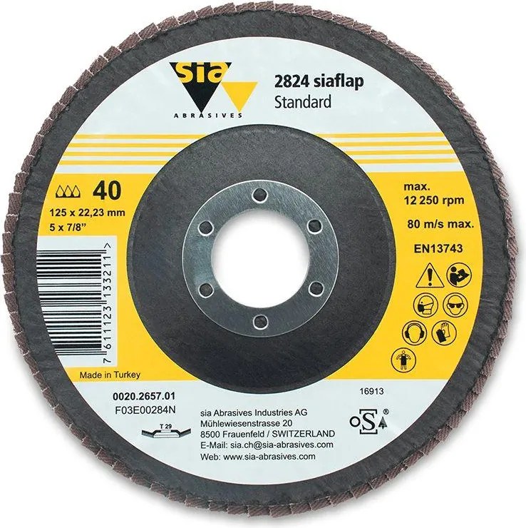 SIA Abrasives SiaAbrasives | Brusný lamelový kotouč na ocel SiaFlap Průměr: 115 mm, Hrubost: P 80