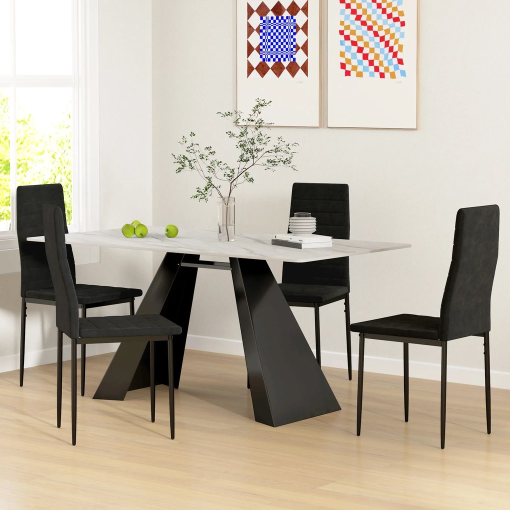 HOMCOM Sada 4 jídelních židlí, design bez opěrek, čalounění látkou, kovové nohy, černá