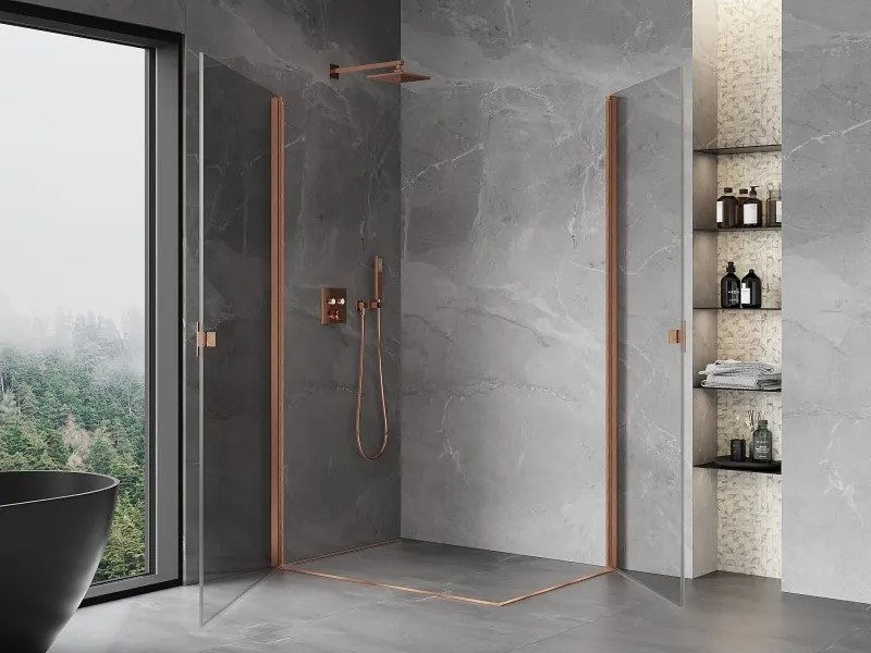 Mexen Mist-B Duo, 2-křídlý výklopný sprchový kout 85 x 80 cm, čiré sklo, měděný matný profil, 8A2-085-080-65-00